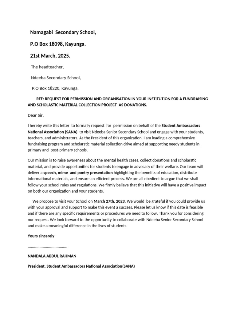 Fundraising Request to Ndeeba School | PDF