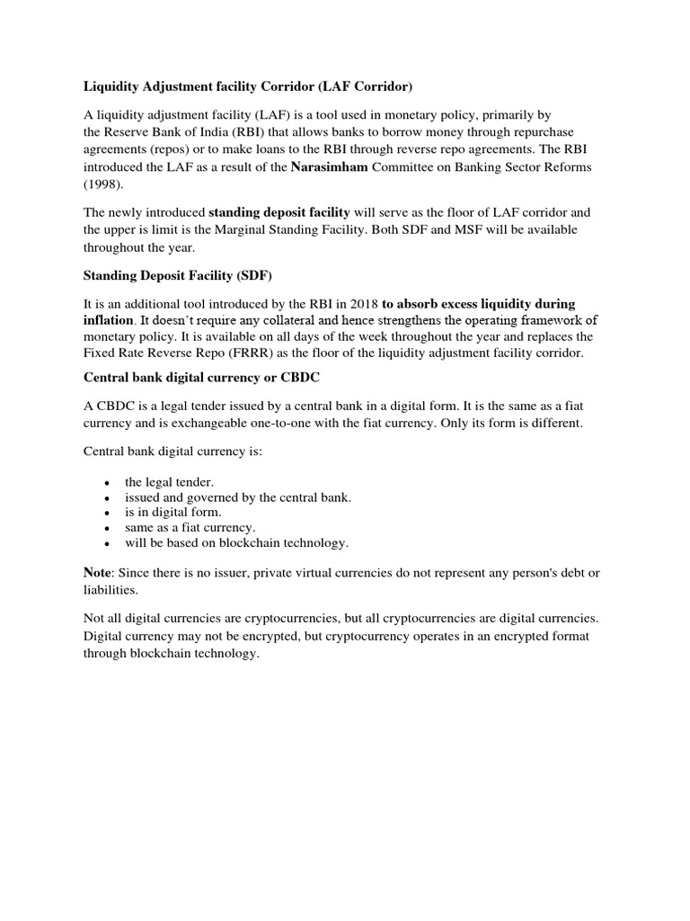 Understanding the LAF Corridor in RBI | PDF