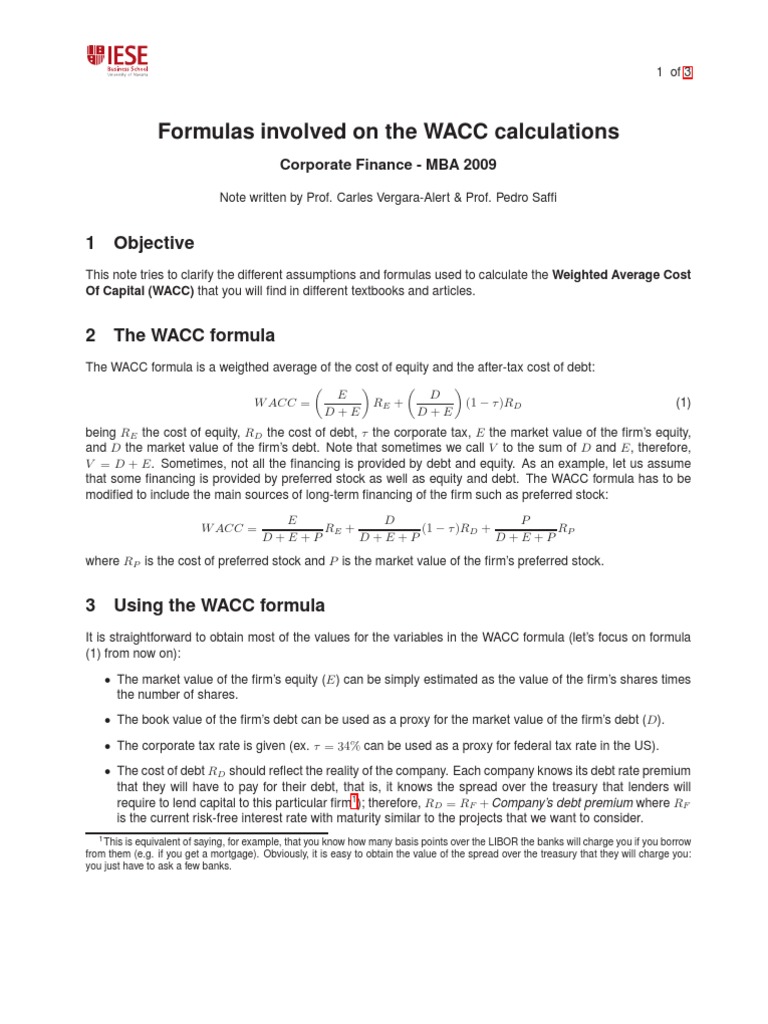 Wacc Formulas | PDF | Cost Of Capital | Beta (Finance)