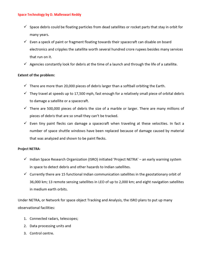 Space Debris and Project NETRA Overview | PDF