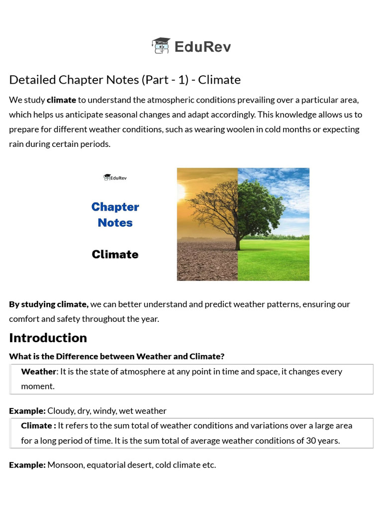 Class 9 Geography: Climate Notes | PDF | Wound | Monsoon
