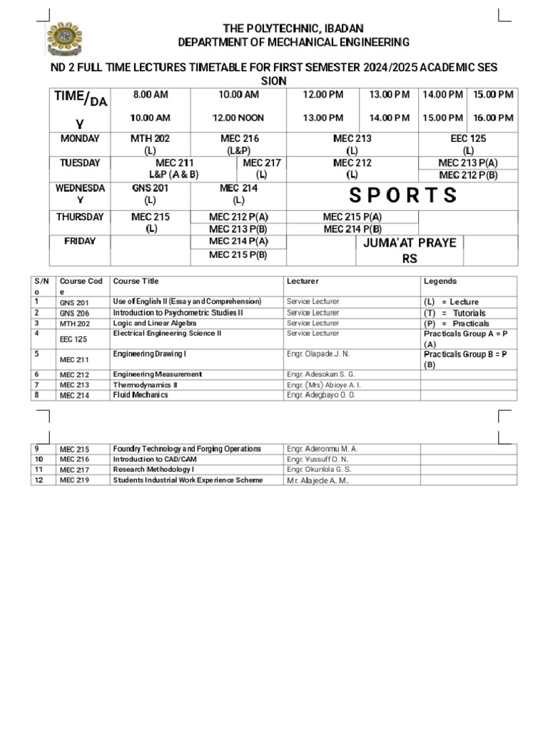 ND 2 Timetable 2024 25 1 - Phoenix | PDF