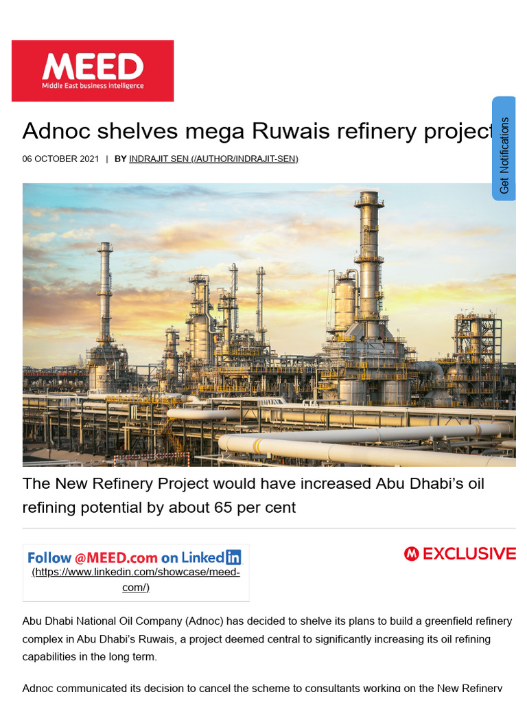 MEED - Adnoc Shelves Mega Ruwais Refinery Project | PDF | Energy Industry | Petroleum