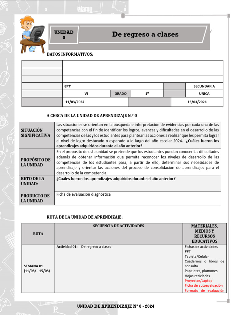 1º Unidad 0 Ept - 2024 | PDF | Evaluación | Aprendizaje