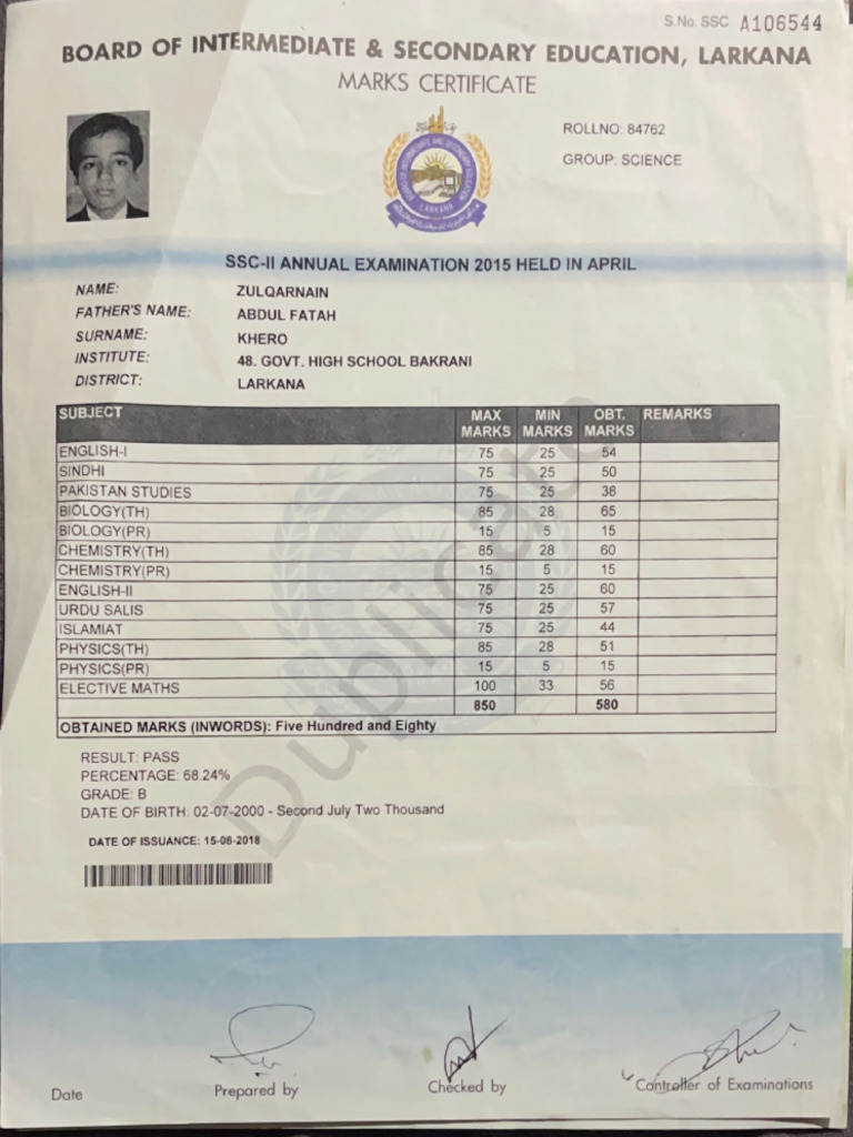 10th Mark Sheet | PDF