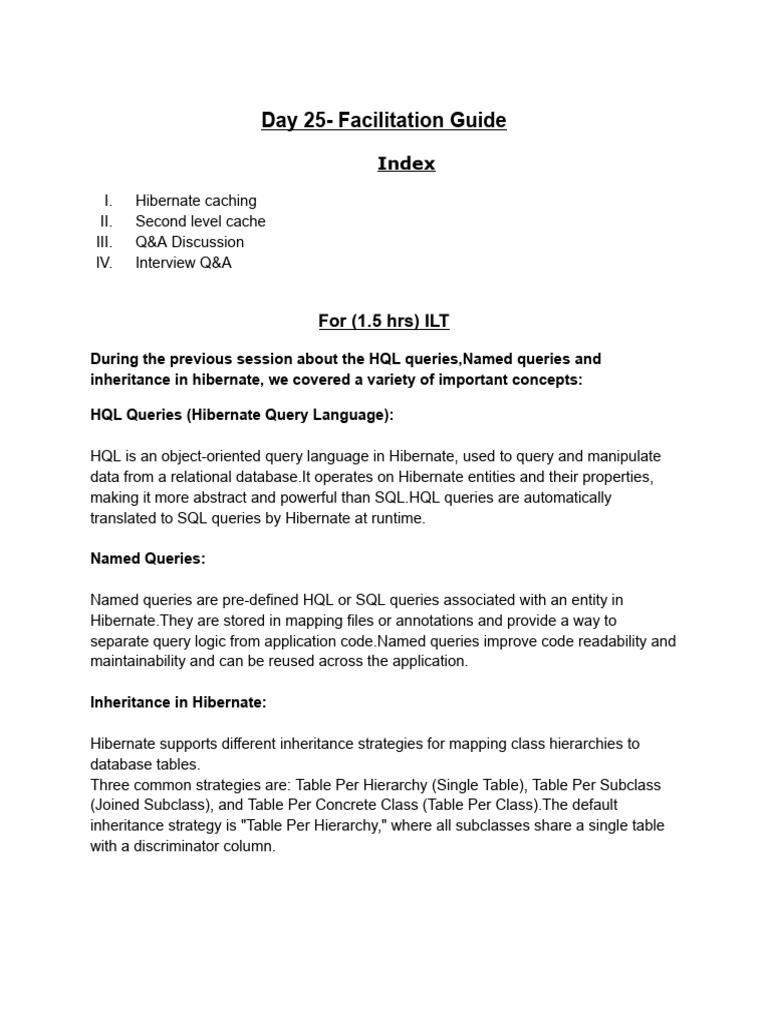 Day 25-Facilitation Guide (Hibernate Caching, Second Level Cache) | PDF ...