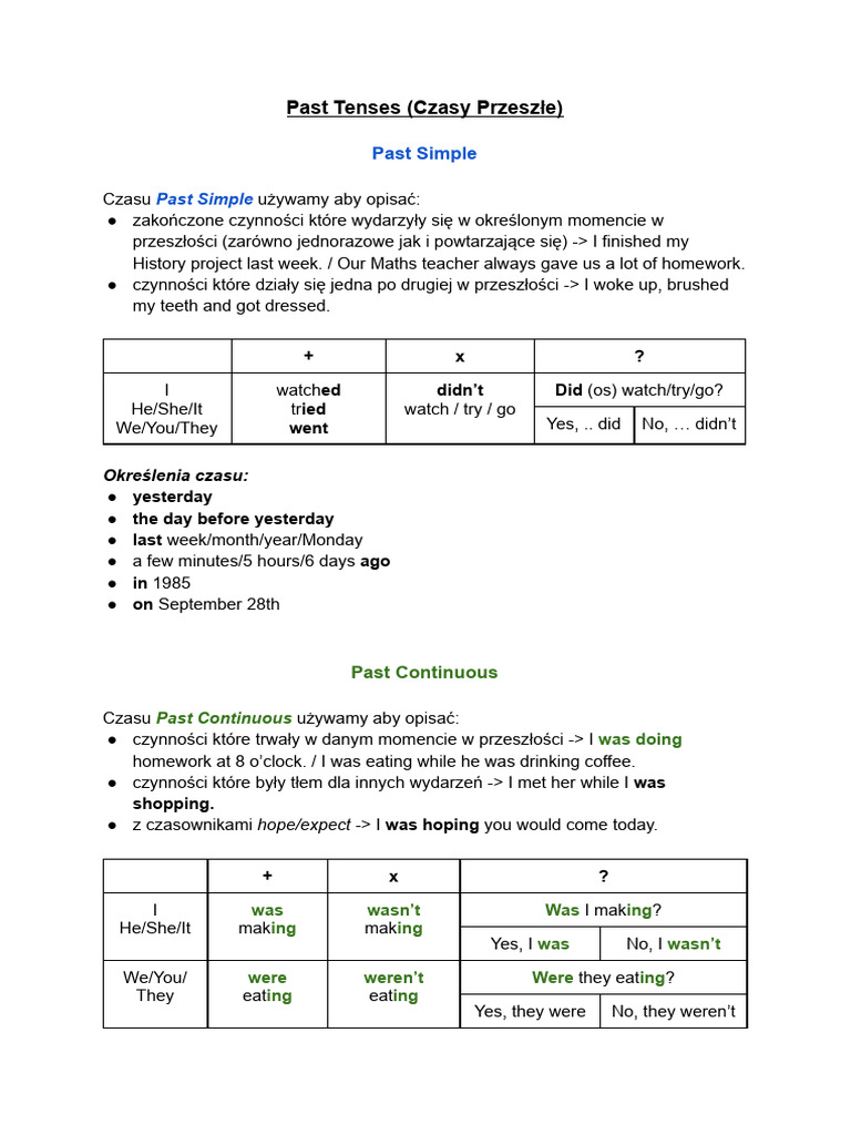 Understanding Past Tenses in English | PDF