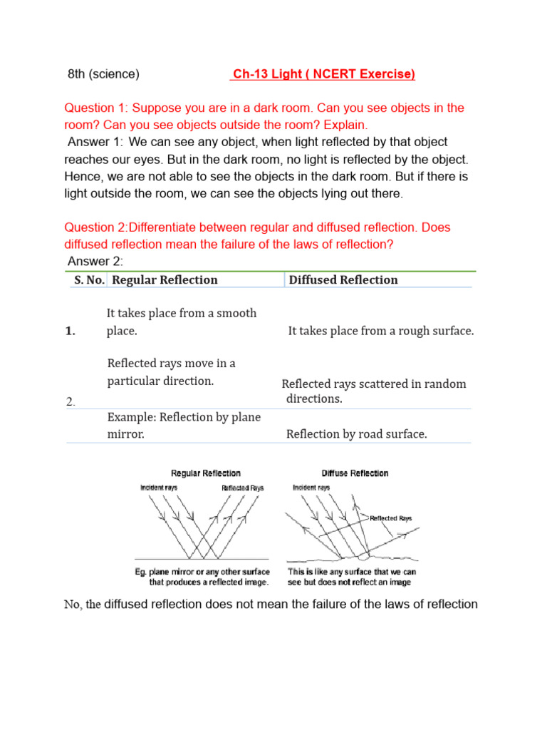 Ch-13 (Light) NCERT Exercise | PDF | Reflection (Physics) | Mirror