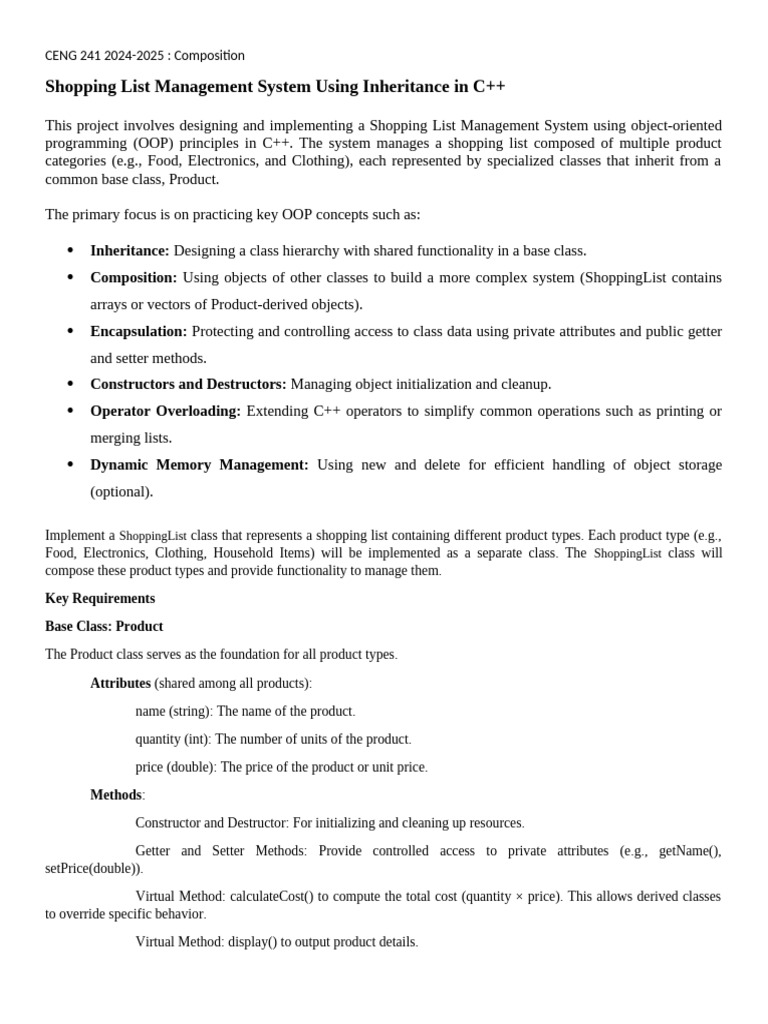 Shopping List Management System Using Inheritance in C++ | PDF | Class (Computer Programming ...