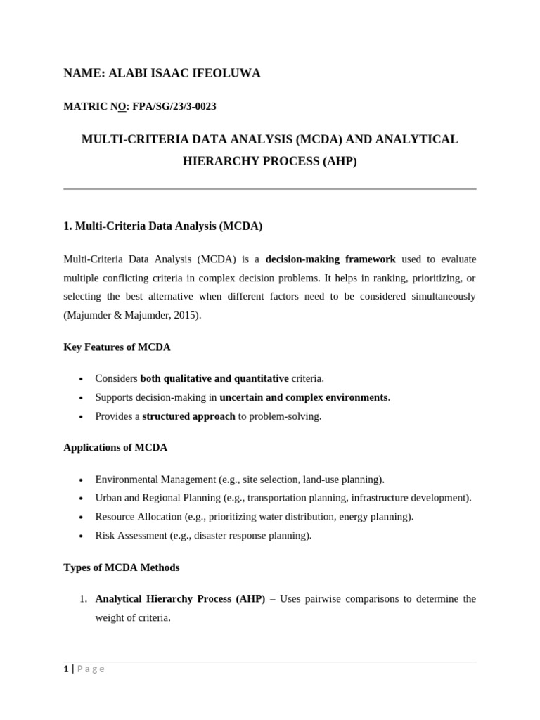 MCDA and AHP: Decision-Making Frameworks | PDF | Decision Making | Analysis