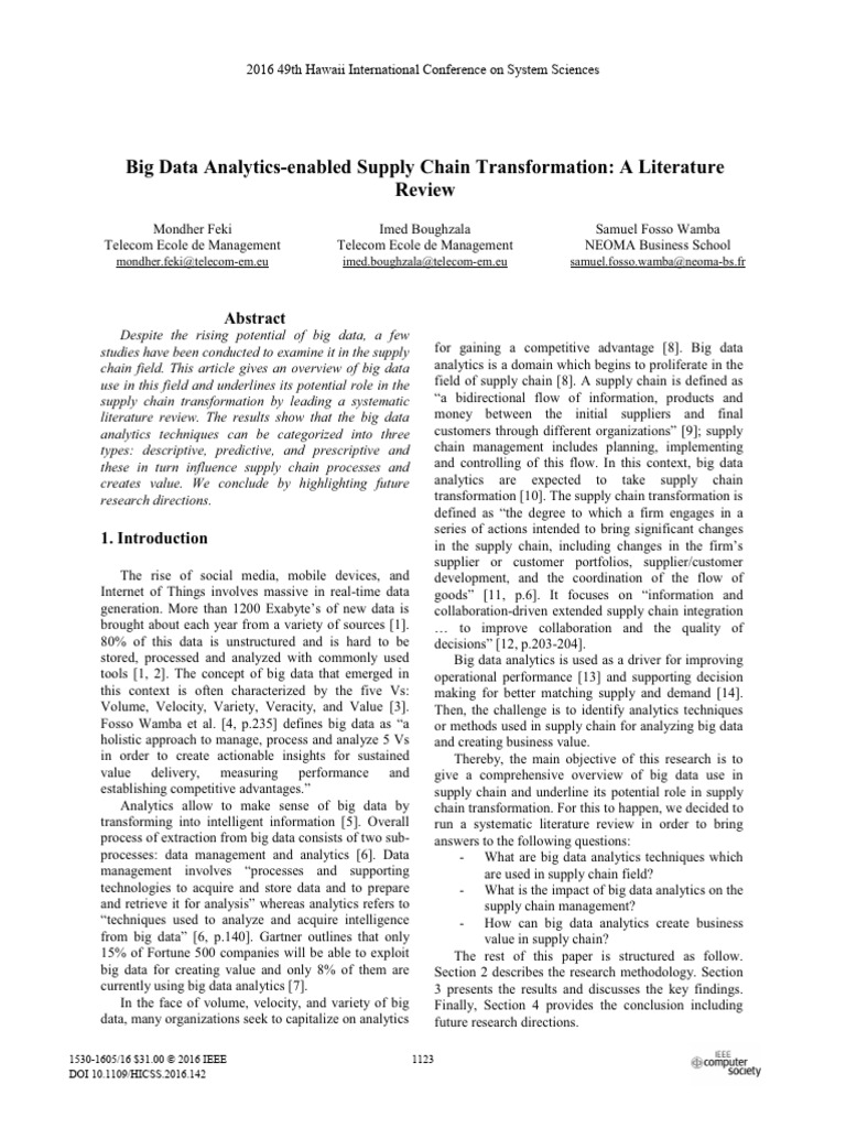BigDataAnalytics-enabledSupplyChainTransformation ALiteratureReview | PDF | Analytics | Big Data