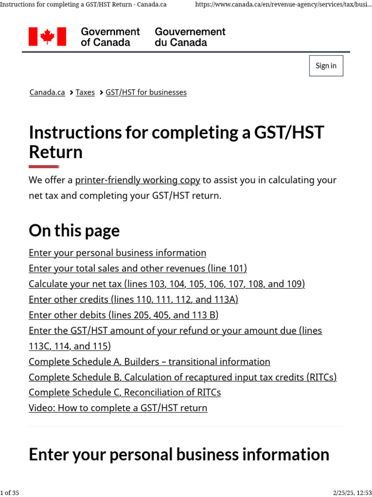Instructions for Completing a GST_HST Return - Canada.ca | PDF | Tax ...