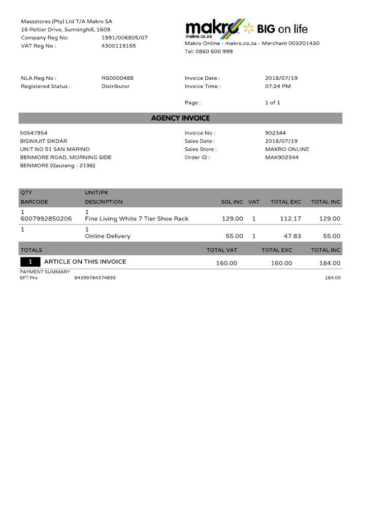 Makro Online Invoice - 902344 | PDF
