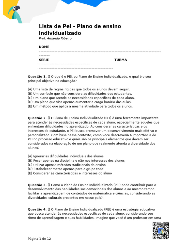 Disponibilidade do PEI nas escolas | PDF | Aprendizado | Pedagogia