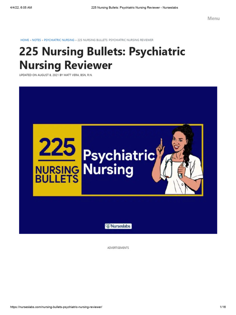 225 Psychiatric Nursing Review Bullets | PDF | Mental Disorder | Major ...