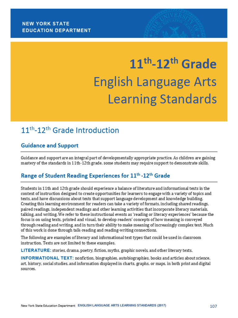 NYS ELA Standards for Grades 11-12 | PDF | Semantics | Individualized ...