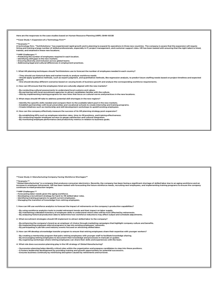 Here Are The Responses To The Case Studies Based On Human Resource Planning (HRP | PDF ...