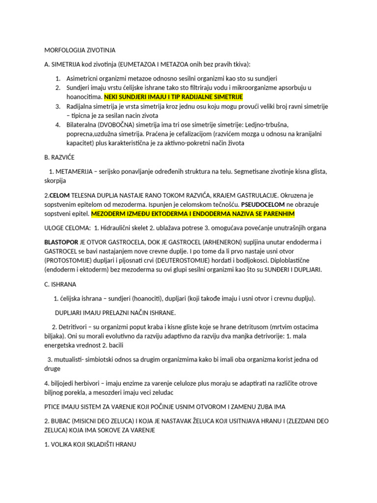 MORFOLOGIJA ZIVOTINJA | PDF