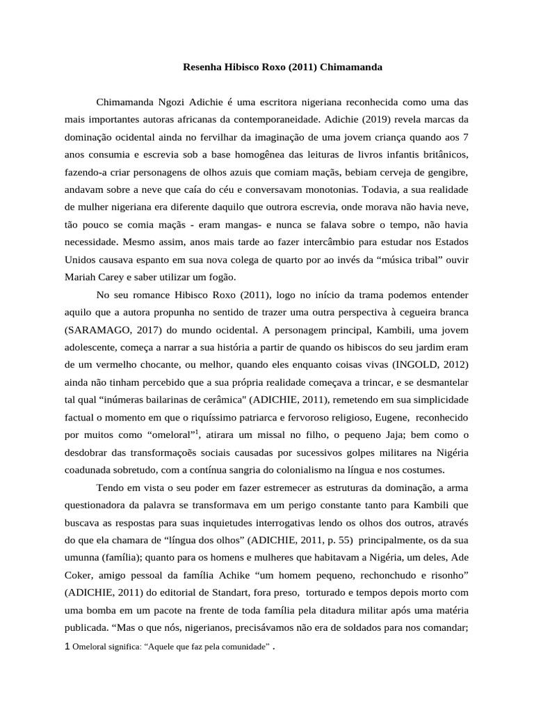 Resenha Hibisco Roxo Corrigida | PDF | Nigéria | Família