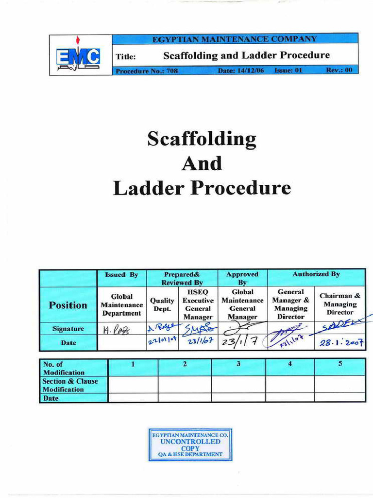 708 Scaffolding and Ladder Procedure | PDF