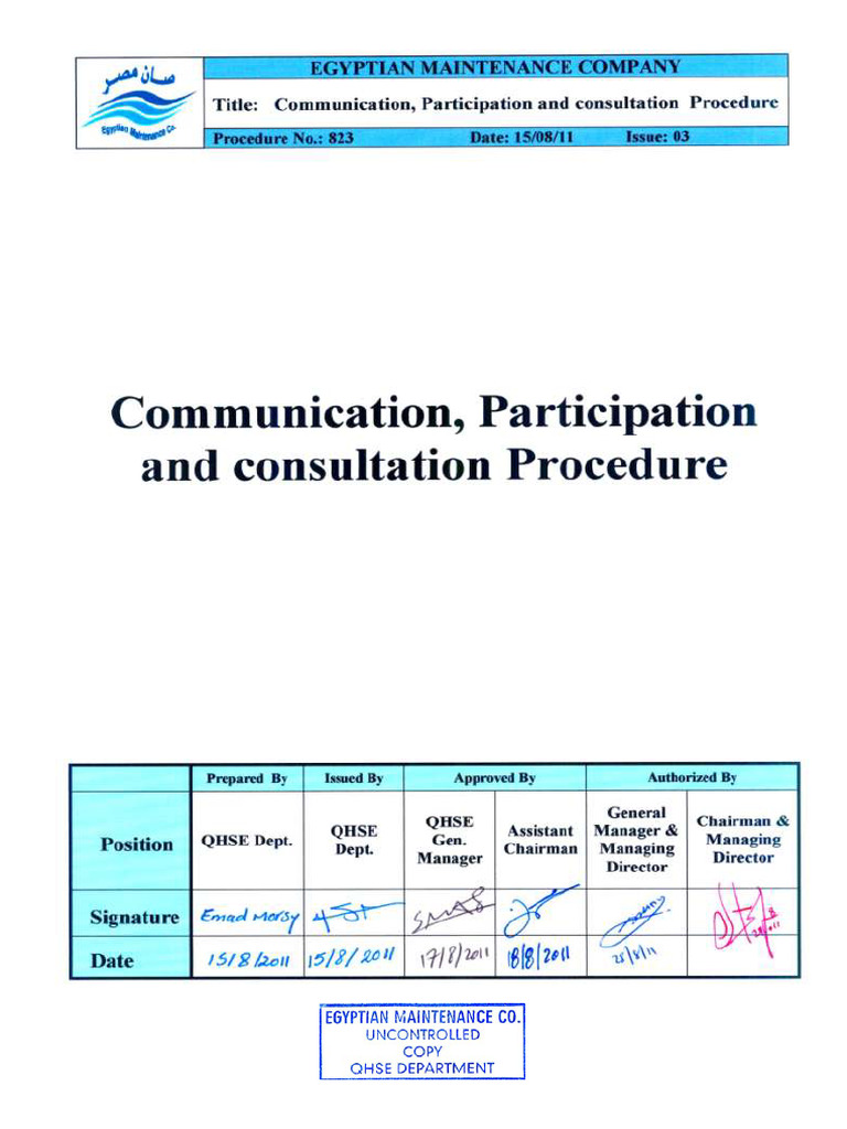 823 - Communication, Participation and Consultation Procedure | PDF ...