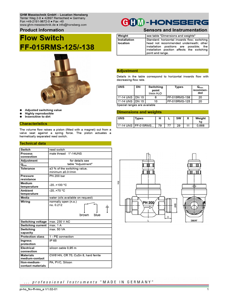 Flow Switch 34750502 BITZER FICHA TÉCNICA | PDF | Switch | Electromagnetism