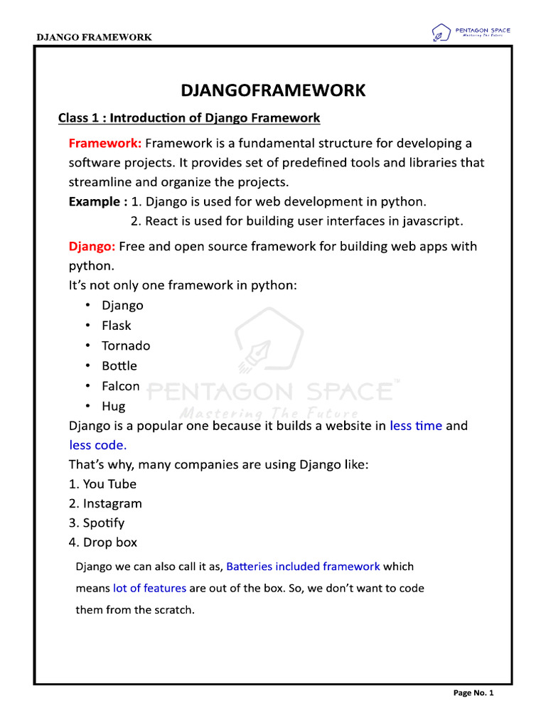 Django Framework Class 1 | PDF