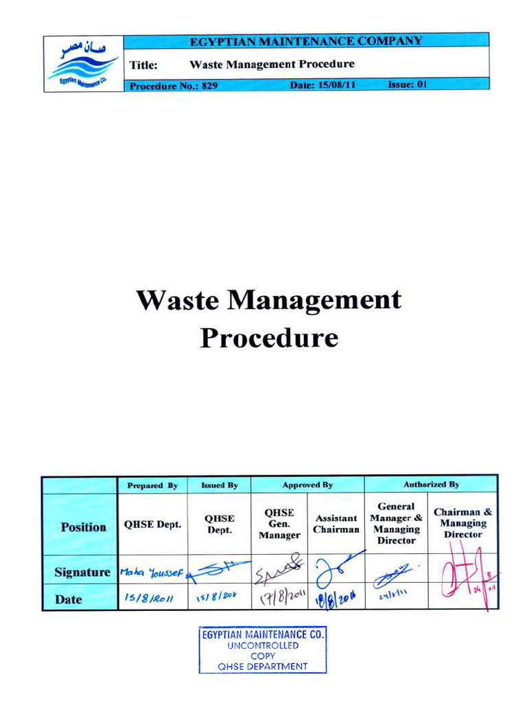 829 - Waste Management Procedure | PDF | Waste | Waste Management