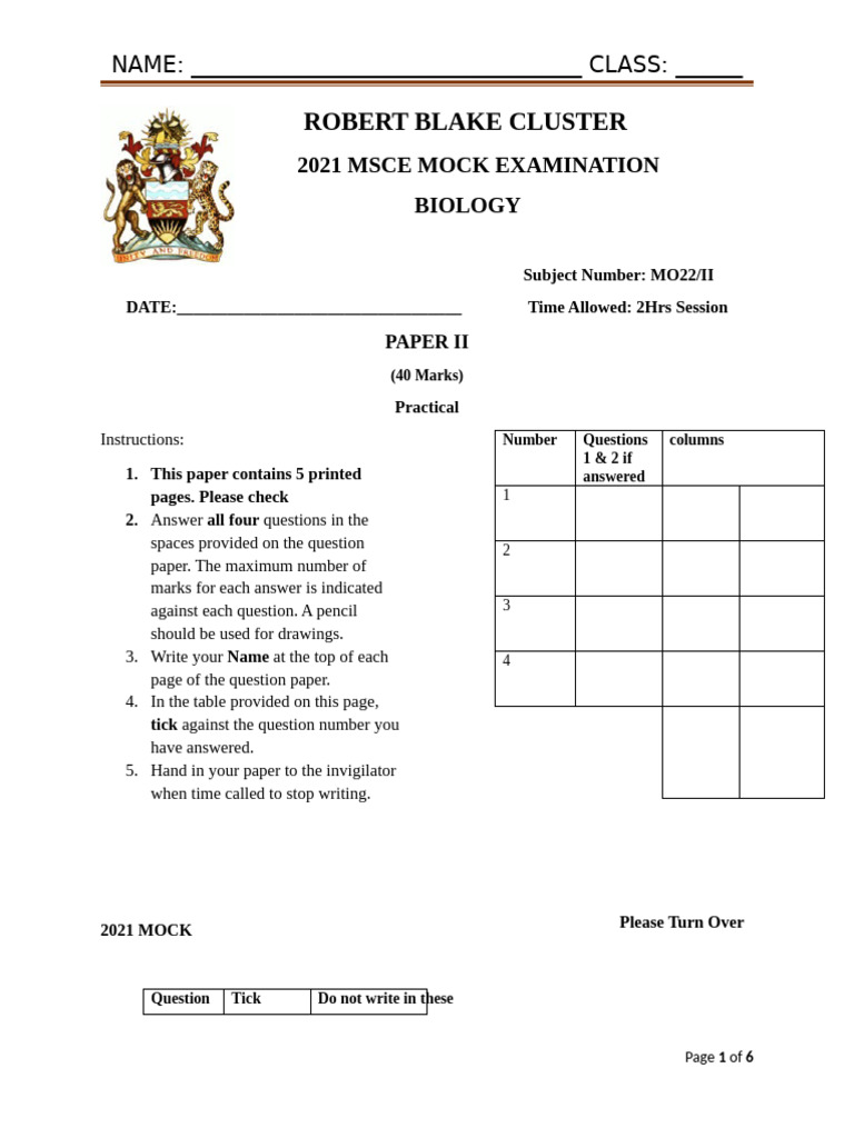 Robert Blake Biology P. II. F. 4. Mock 2021 | PDF