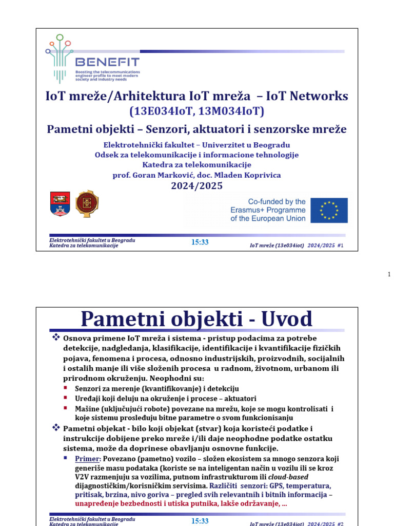 13e034IoT Predavanja Lekcija 01 2 Pametni Objekti 2024 2025 | PDF