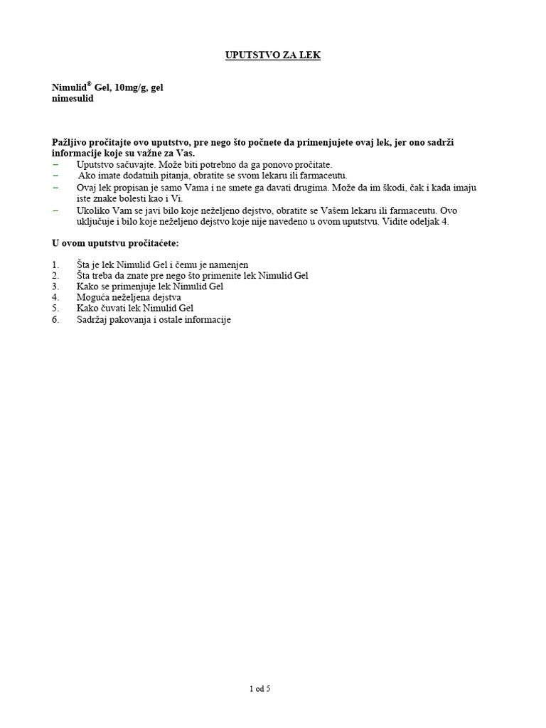 Uputstvo Za Lek | PDF