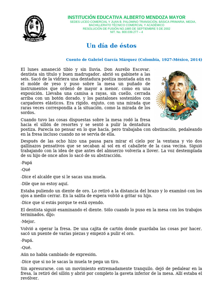 Cuento "Un día de éstos" de García Márquez | PDF