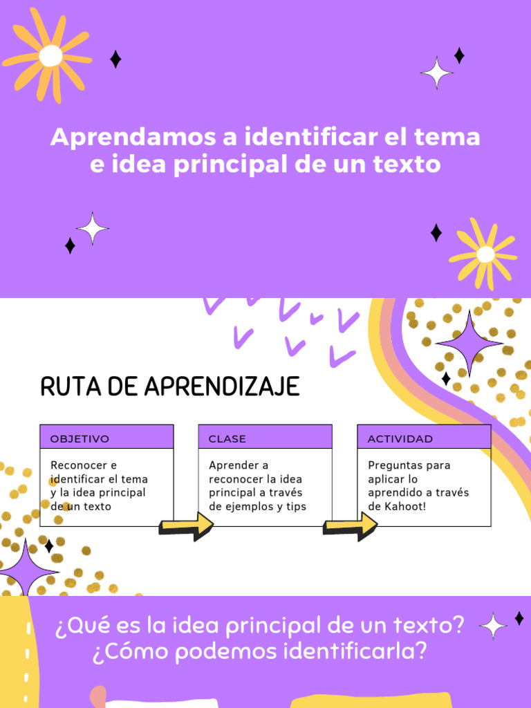 Identifiquemos el tema e idea principal de un texto. | PDF