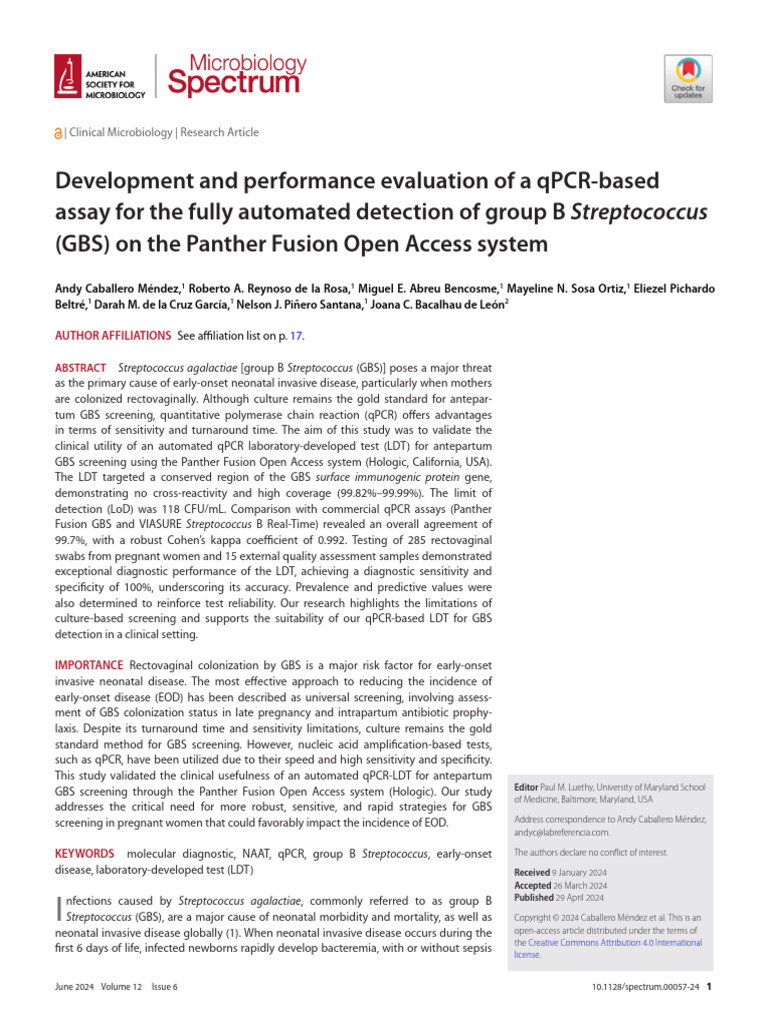 Development and Performance Evaluation of A qPCR-based Assay For The ...