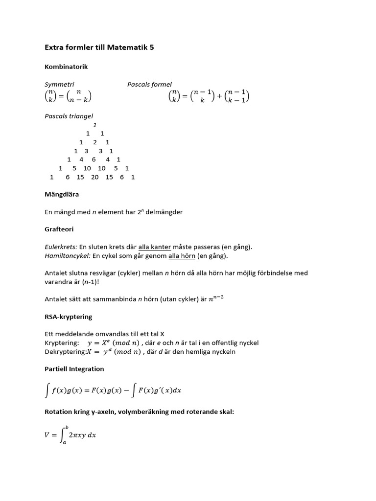 Extra Formler Till Matematik 5 | PDF