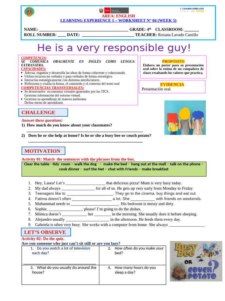 Worksheet 05 Speaking 4to | PDF | Grammar | Speech