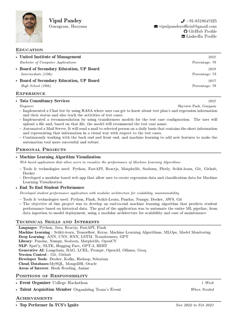 Vipul Pandey Resume | PDF | Machine Learning | Software Engineering