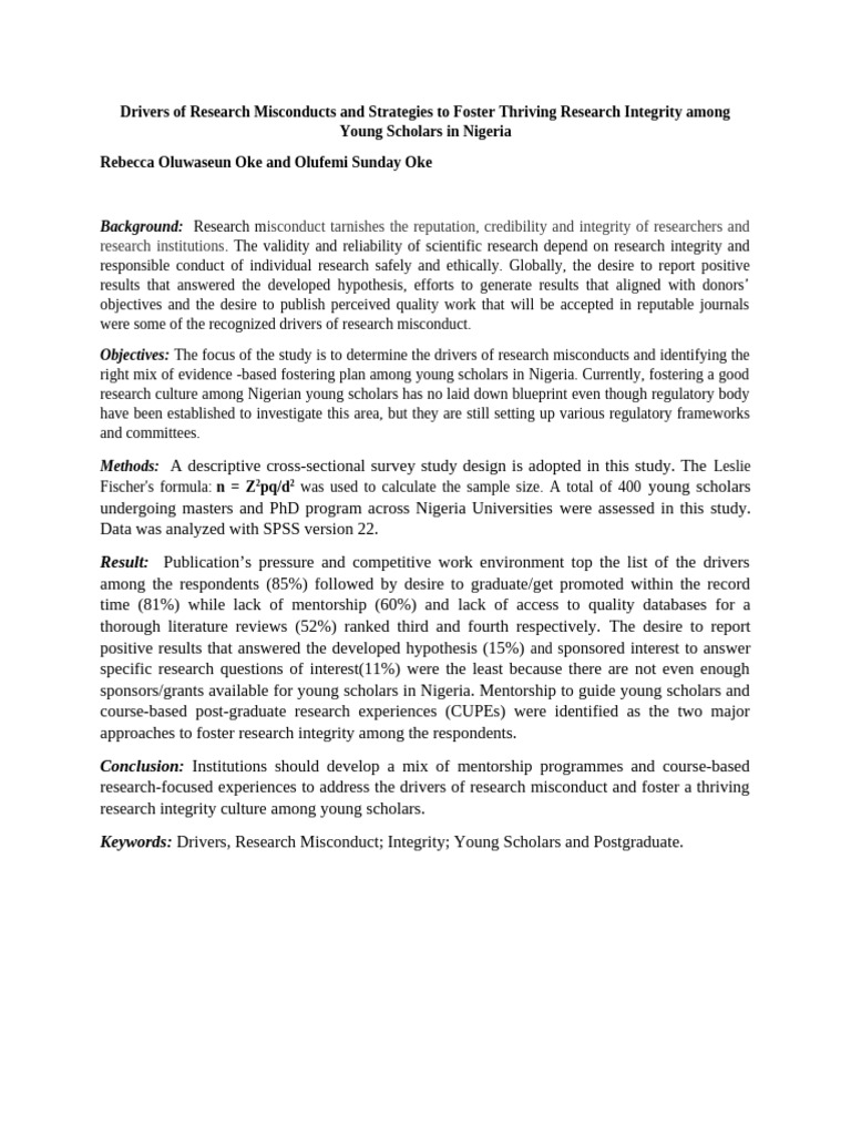 Drivers of Research Misconducts and Strategies To Foster Thriving ...