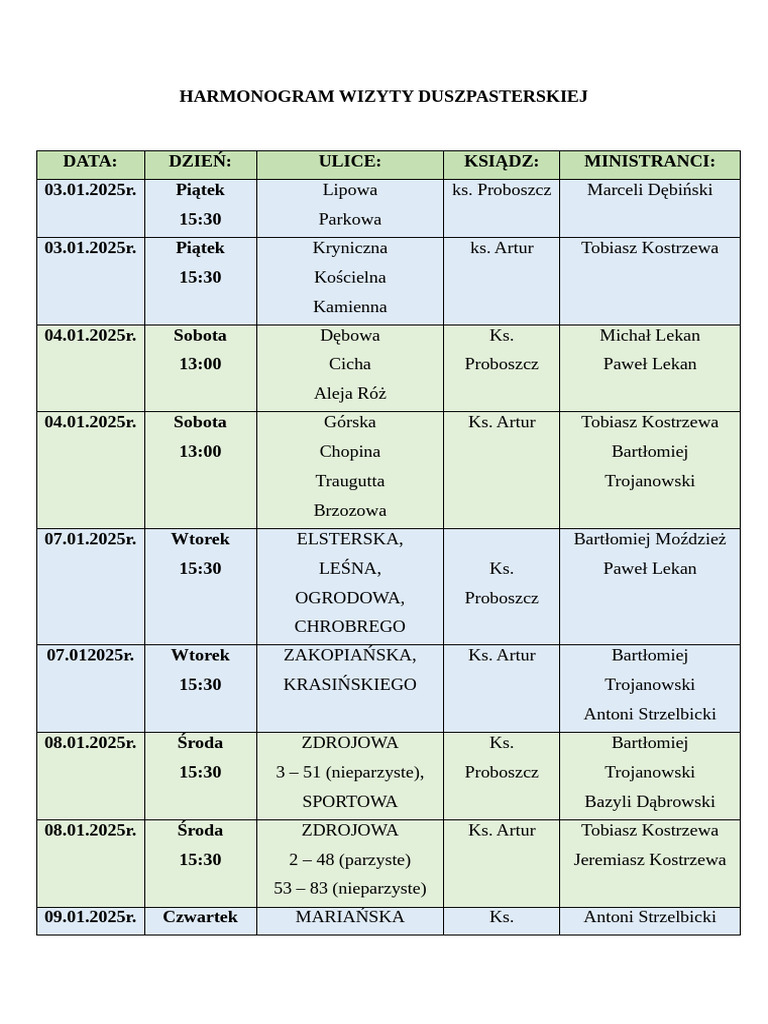 HARMONOGRAM-WIZYTY-DUSZPASTERSKIEJ-2025 (4) | PDF