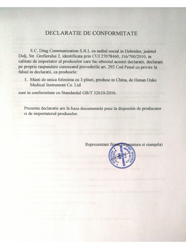Copie A Fișierului Declaratie de Conformitate | PDF
