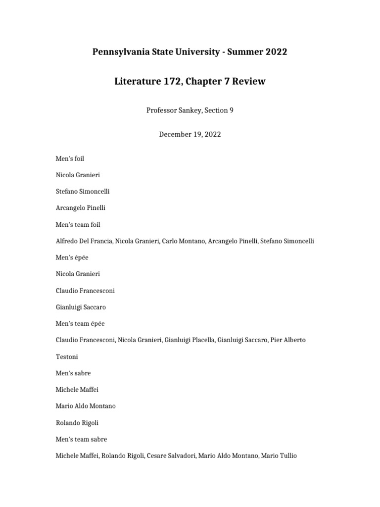Literature 172 Chapter 7 Review | PDF | Summer Olympic Games