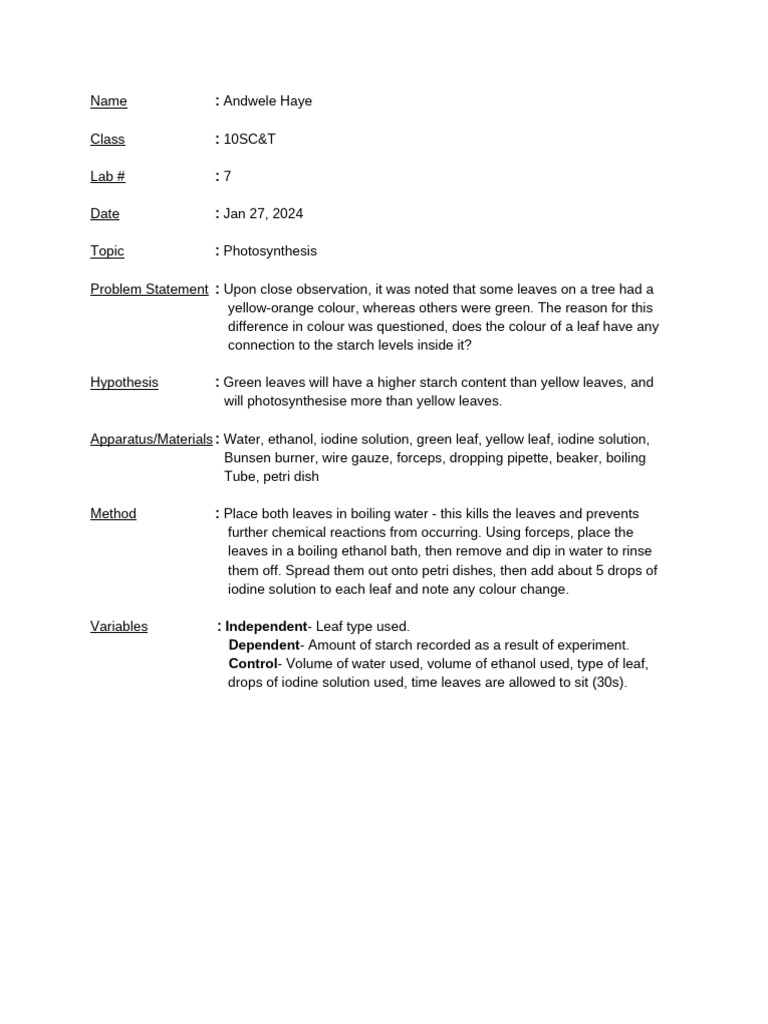 Biology - Photosynthesis Plan and Design Lab | PDF | Experiment | Leaf
