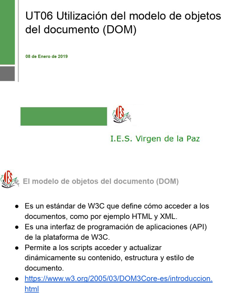 Diapositivas-Utilización del modelo de objetos del documento (DOM) | PDF | Modelo de objeto de ...