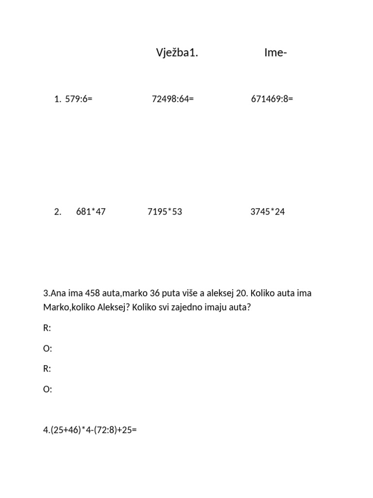 Test Matematika 5, Razred | PDF