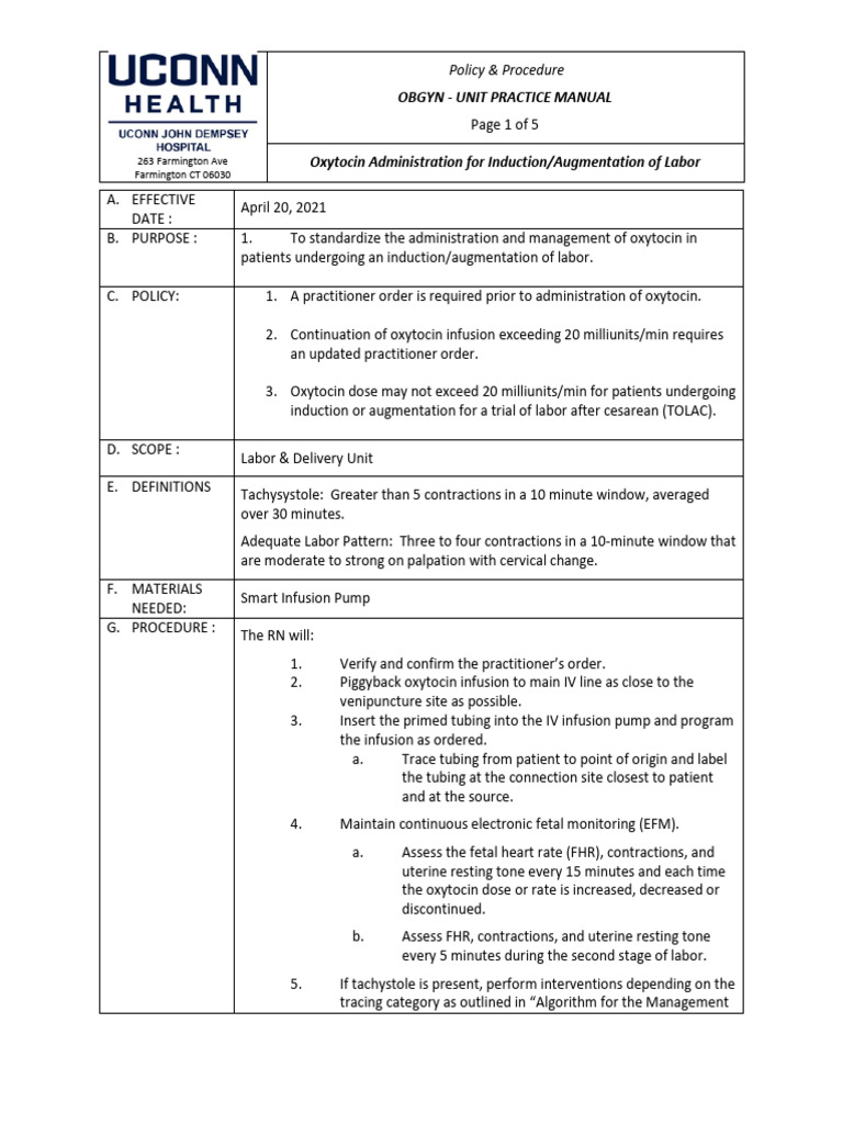 Oxytocin Administration For Induction Augmentation of Labor | PDF | Childbirth | Medicine
