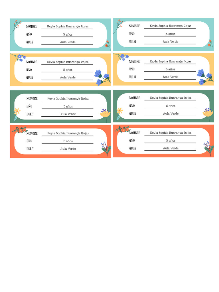 Student Name Label in Colorful Illustrative Style | PDF