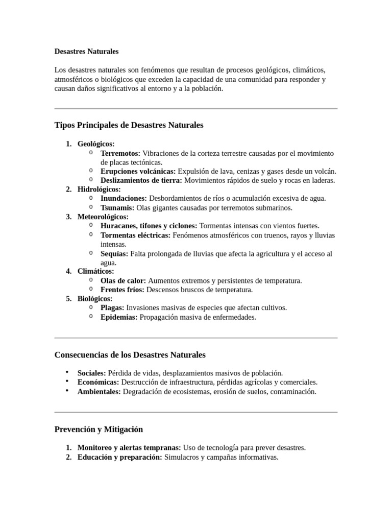 Tipos y Consecuencias de Desastres Naturales | PDF | Desastres ...