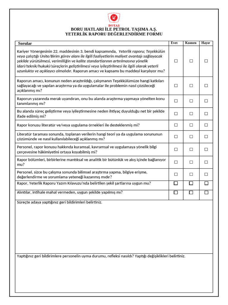 Yeterlik Raporu Değerlendirme Formu | PDF