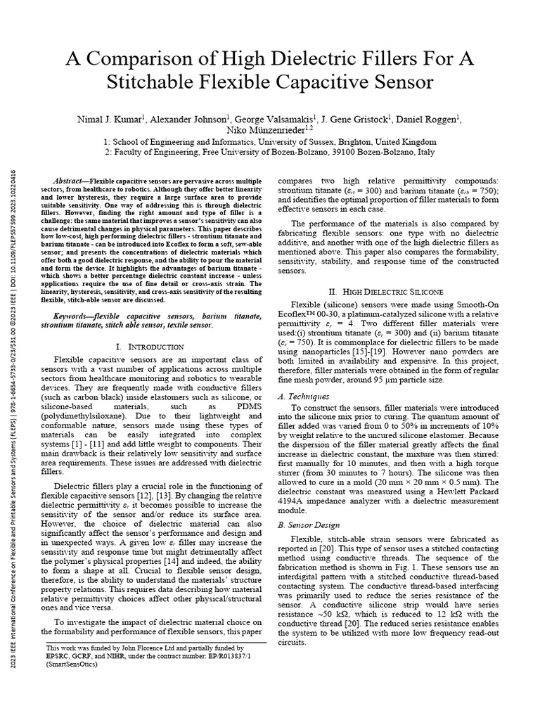 A Comparison of High Dielectric Fillers For A Stitchable Flexible ...