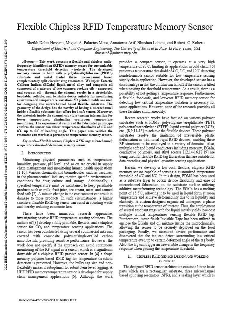 Flexible Chipless RFID Temperature Memory Sensor | PDF | Radio Frequency Identification | Sensor